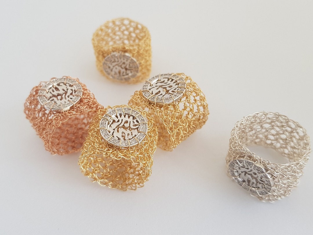 Hebrew Jewelry Ring, Gold Wire Crochet Ring, Judaica Gold Jewelry ...
