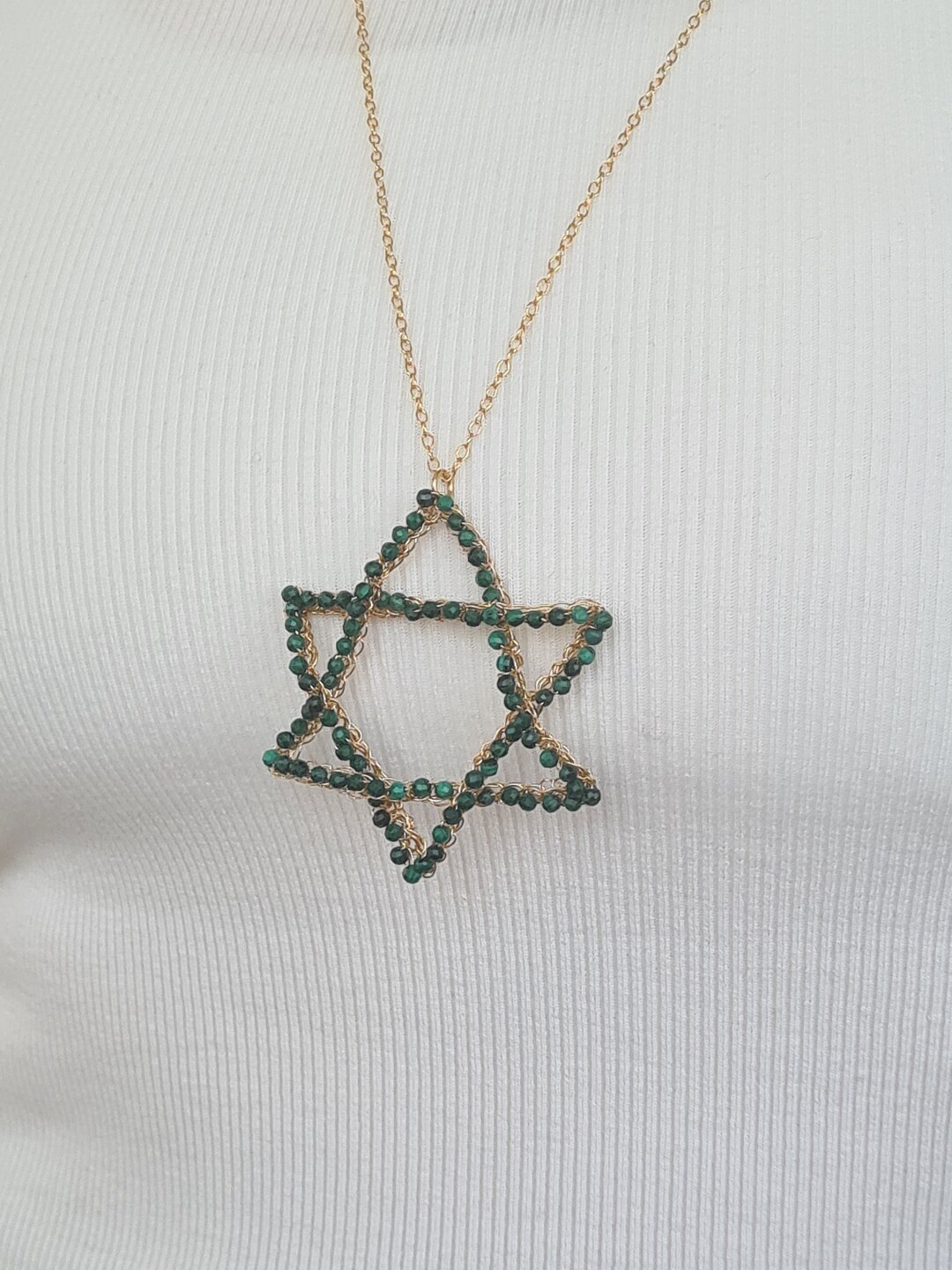 Large Gold Green Star of David Necklace, Malachite Magen David, Jewish ...