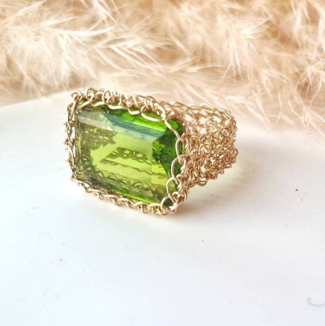 14k Gold Peridot Ring, Large Stone Ring, Precious Stone Ring, Peridot ...