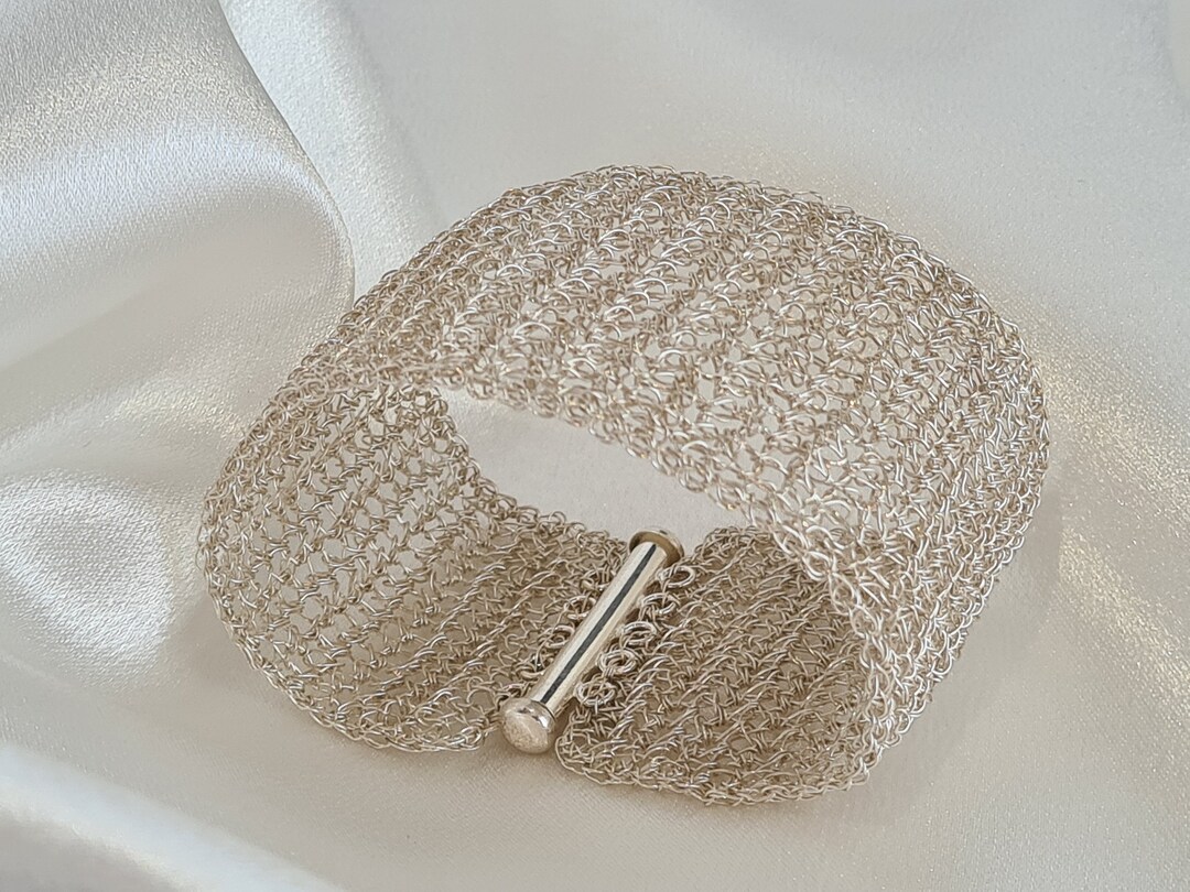 Silver Bridal Cuff Bracelet, XL Wide Mesh Bracelet, Bohemian Wedding ...