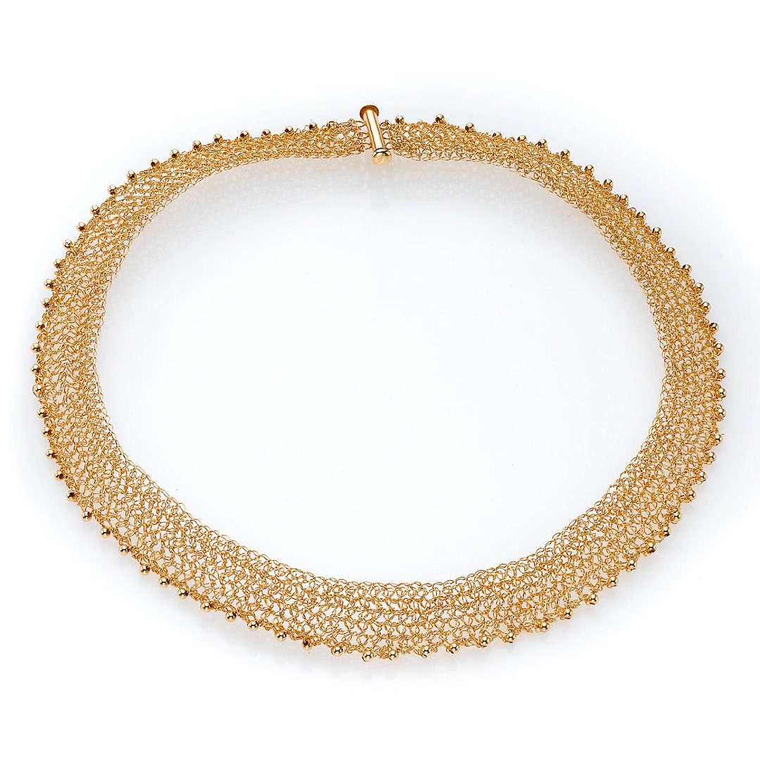 Gold Statement Choker, Wide Bold Choker, Wire Mesh Choker Necklace ...