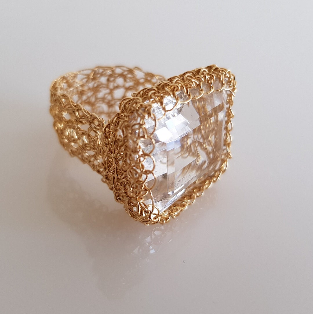 Large Quartz Ring, Gold Statement Rings for Women, Unique Quartz Ring ...