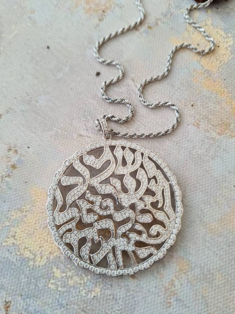 Shema Blessing Necklace XL Silver Shema Israel Pendant - Etsy