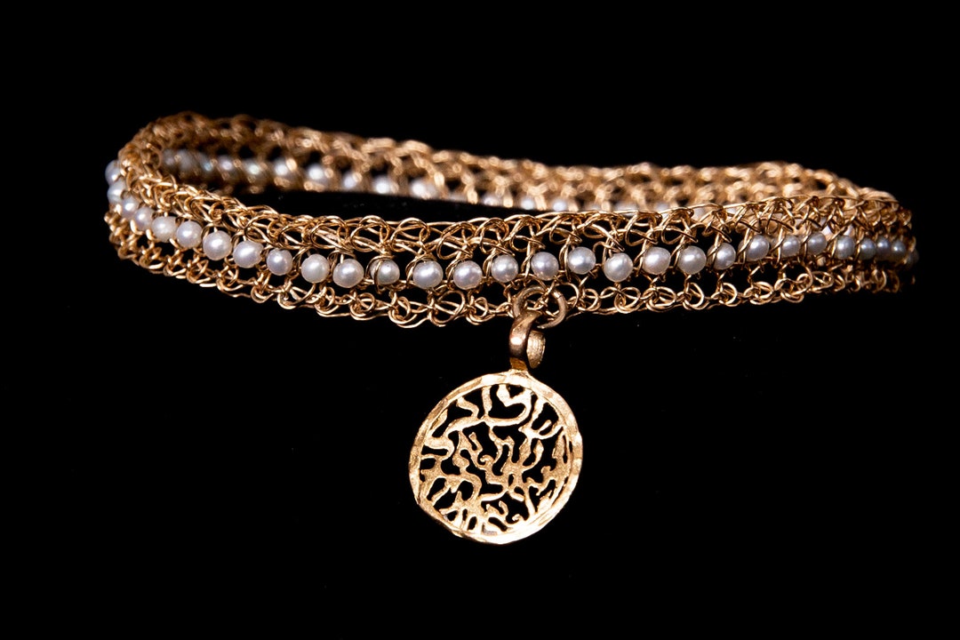 Gold Pearl Shema Israel Bracelet, Hebrew Verse Shema Israel, Spiritual ...