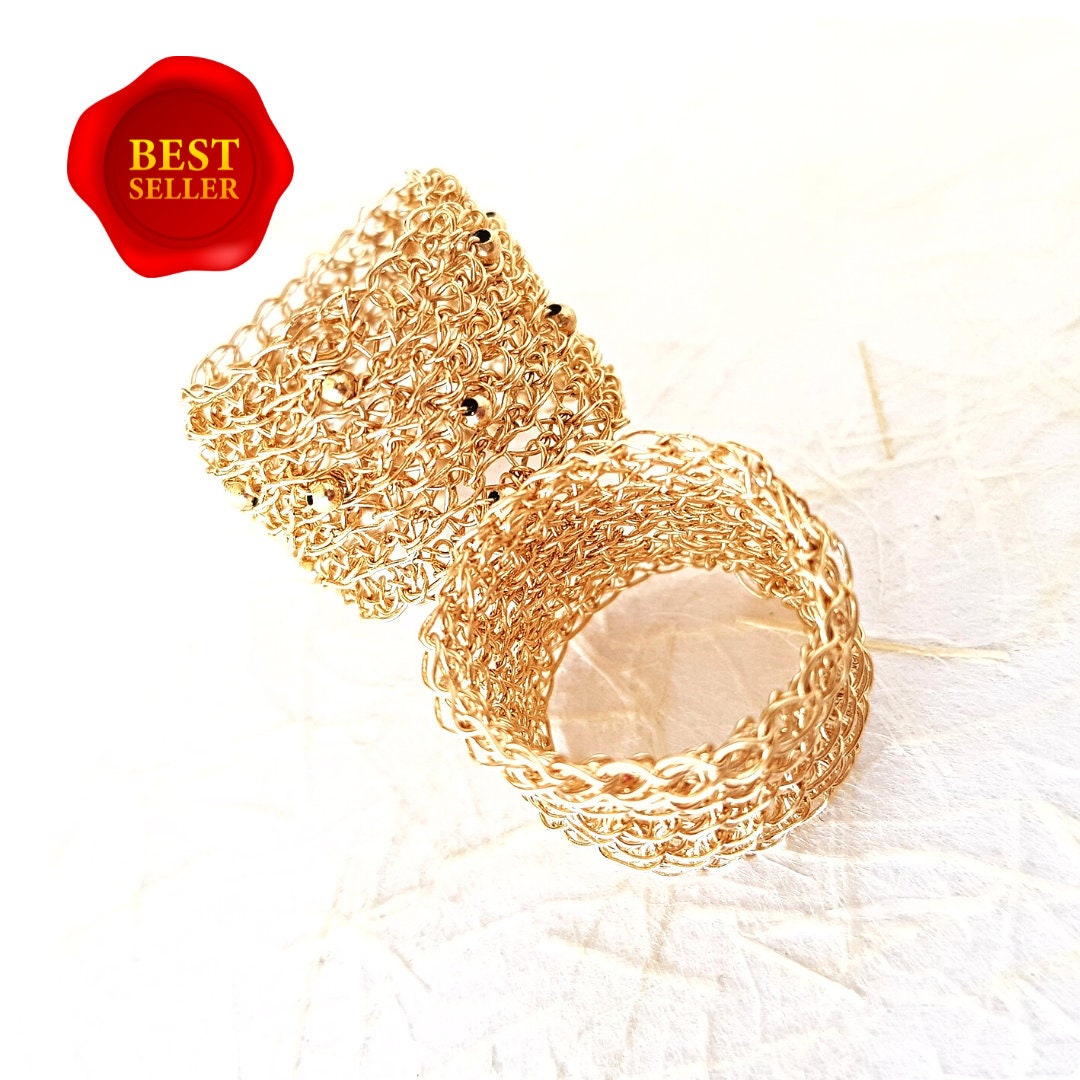 14K Solid Gold Wide Ring Band Gold Ring Mesh Ring Big - Etsy