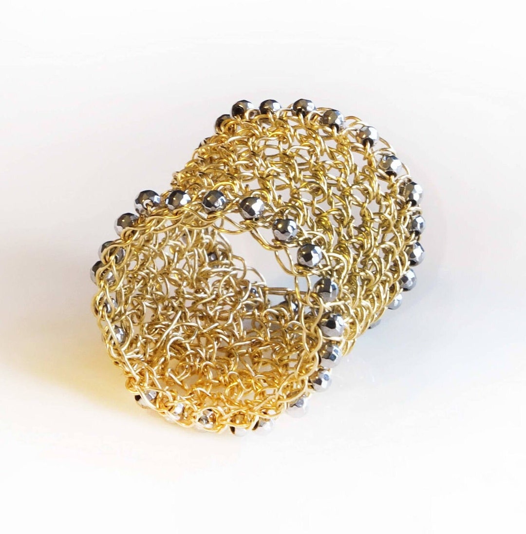 Unique Wide Band Ring Gold Wire Crochet Ring Unique Hematite - Etsy