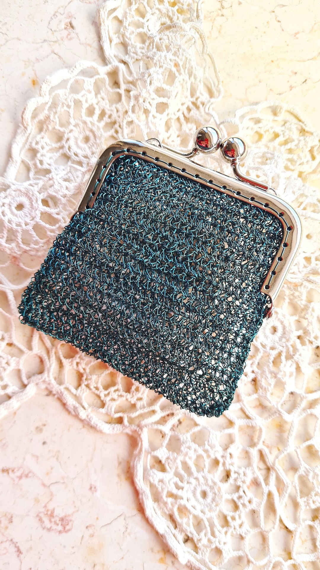 Small Square Coin Purse Wallet, Wire Crochet Green Coin Purse, Change ...