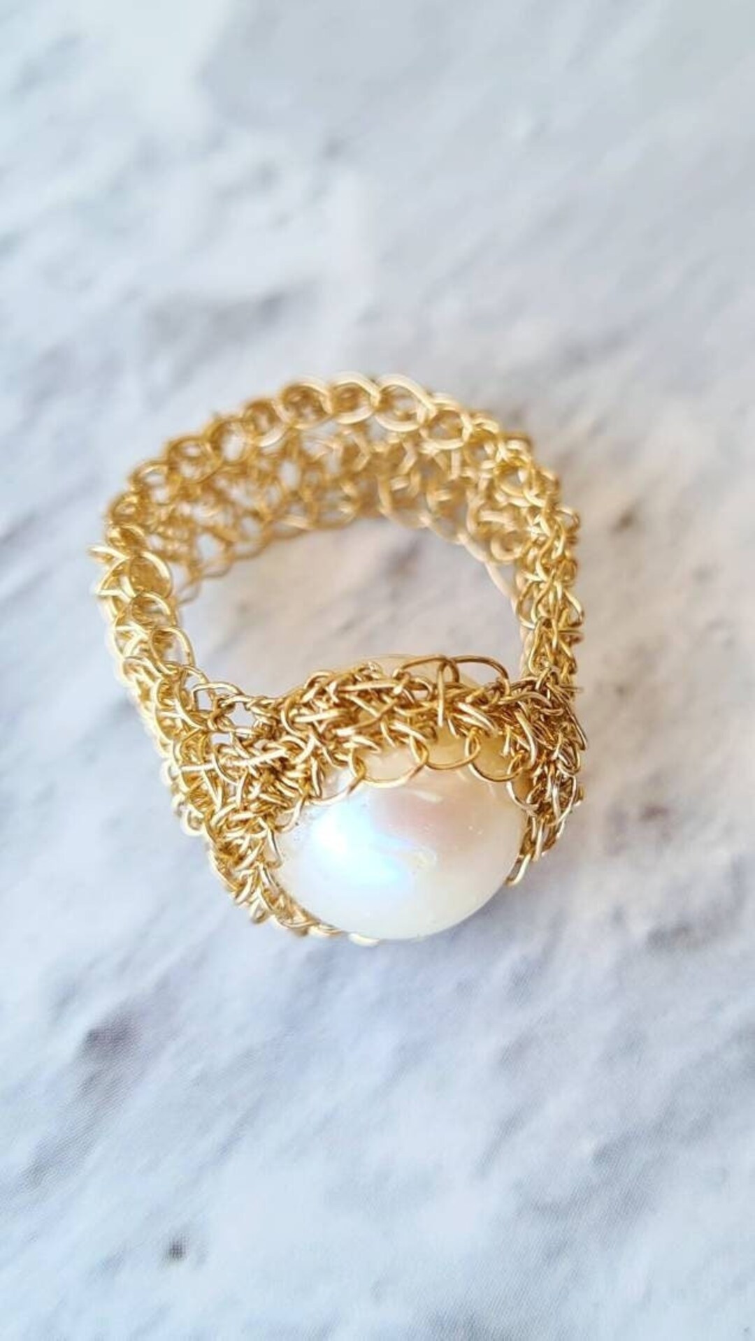 Large Pearl Ring, Gold Statement Ring, Big Pearl Ring, Handmade Ring for Women, Cocktail Ring ...