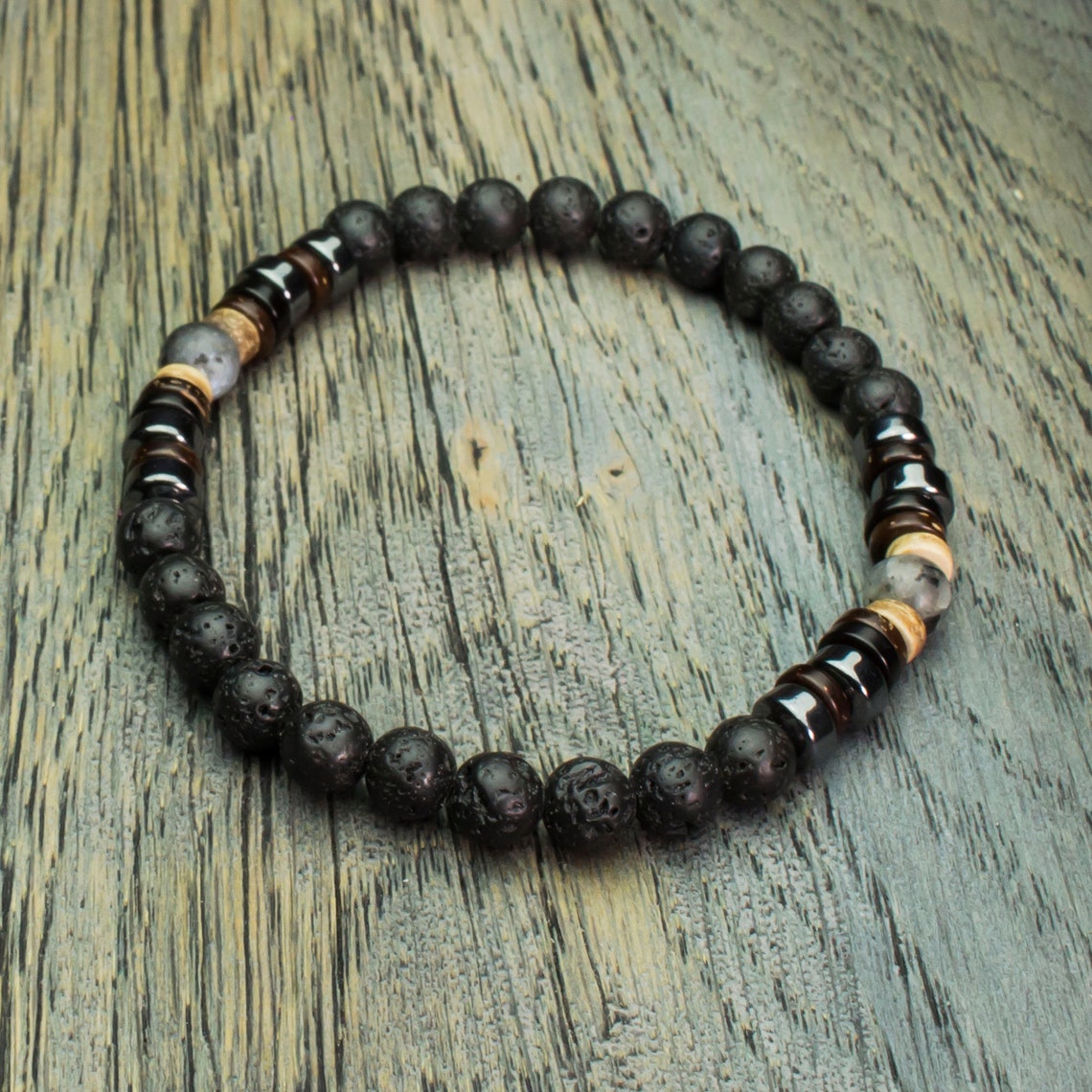 Bracelet Homme perles Ø 6mm pierre gemme Lave Volcanique - Etsy France
