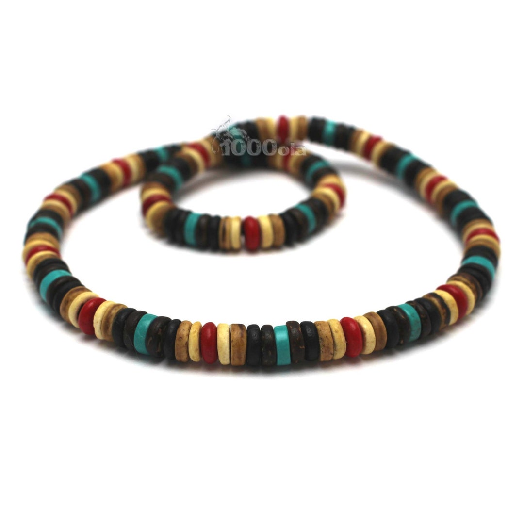 Collier style surfeur/surf homme/femme perles Pierre Naturelle ...