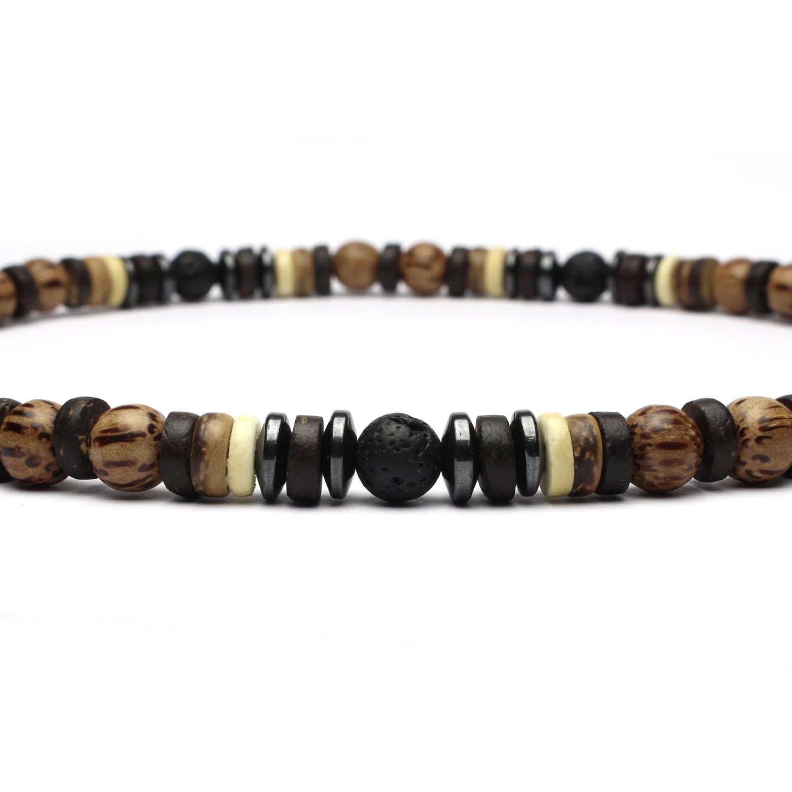 Collier style surfeur/surf homme/femme Pierre naturelle Lave Volcanique ...