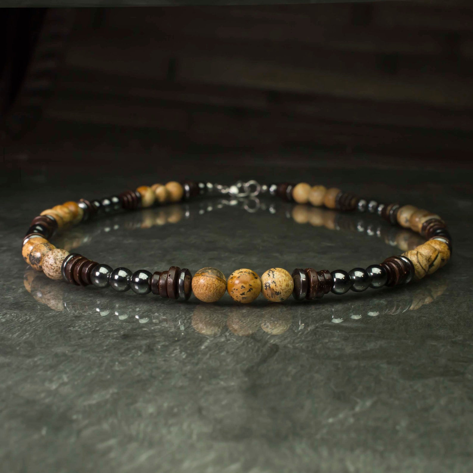 Magnifique Collier Homme perles 8mm pierre naturelle Jaspe - Etsy France