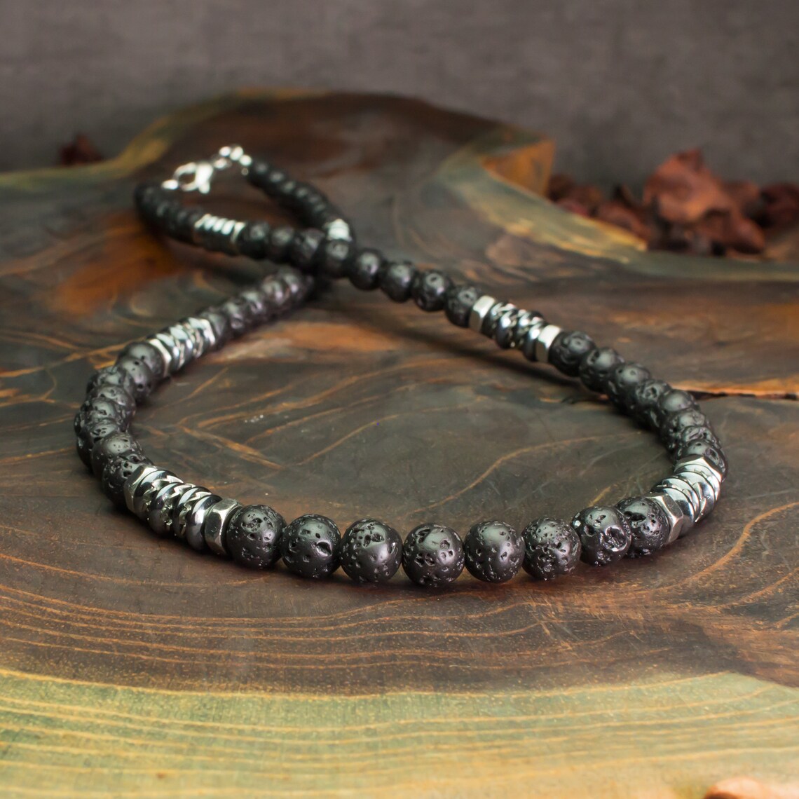 Collier Homme perles 6mm pierre Lave Volcanique Vesuvianite - Etsy France