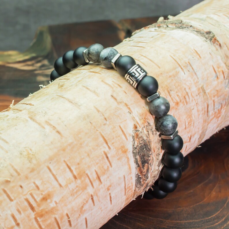 Bracelet Homme perles 8mm pierres Agate/Onyx noir mat - Etsy France