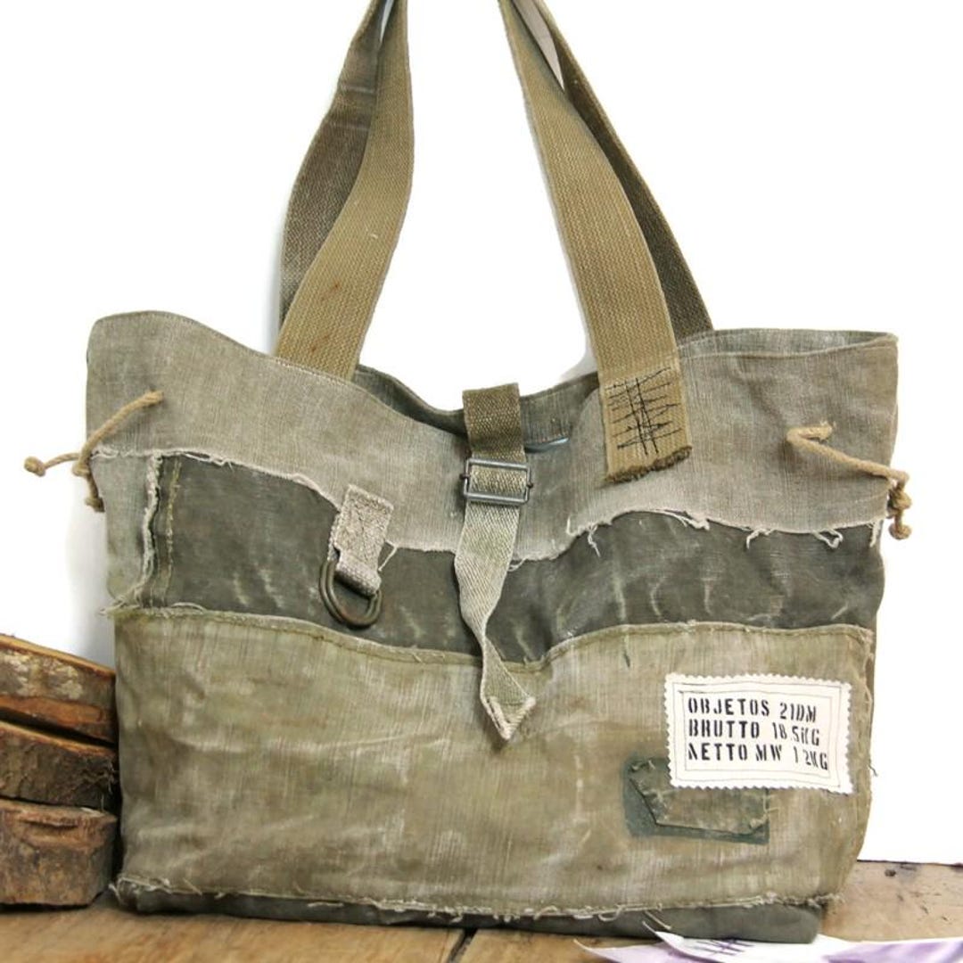 Maxi Khaki Military Canvas Tote Bag, Large Men's and Women's Recycled ...