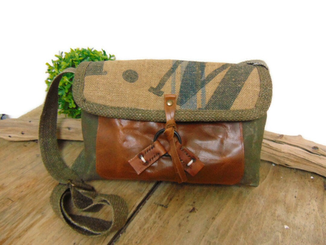 Canvas and Leather Shoulder Bag, Women's Shoulder Bag, Recycled Canvas ...
