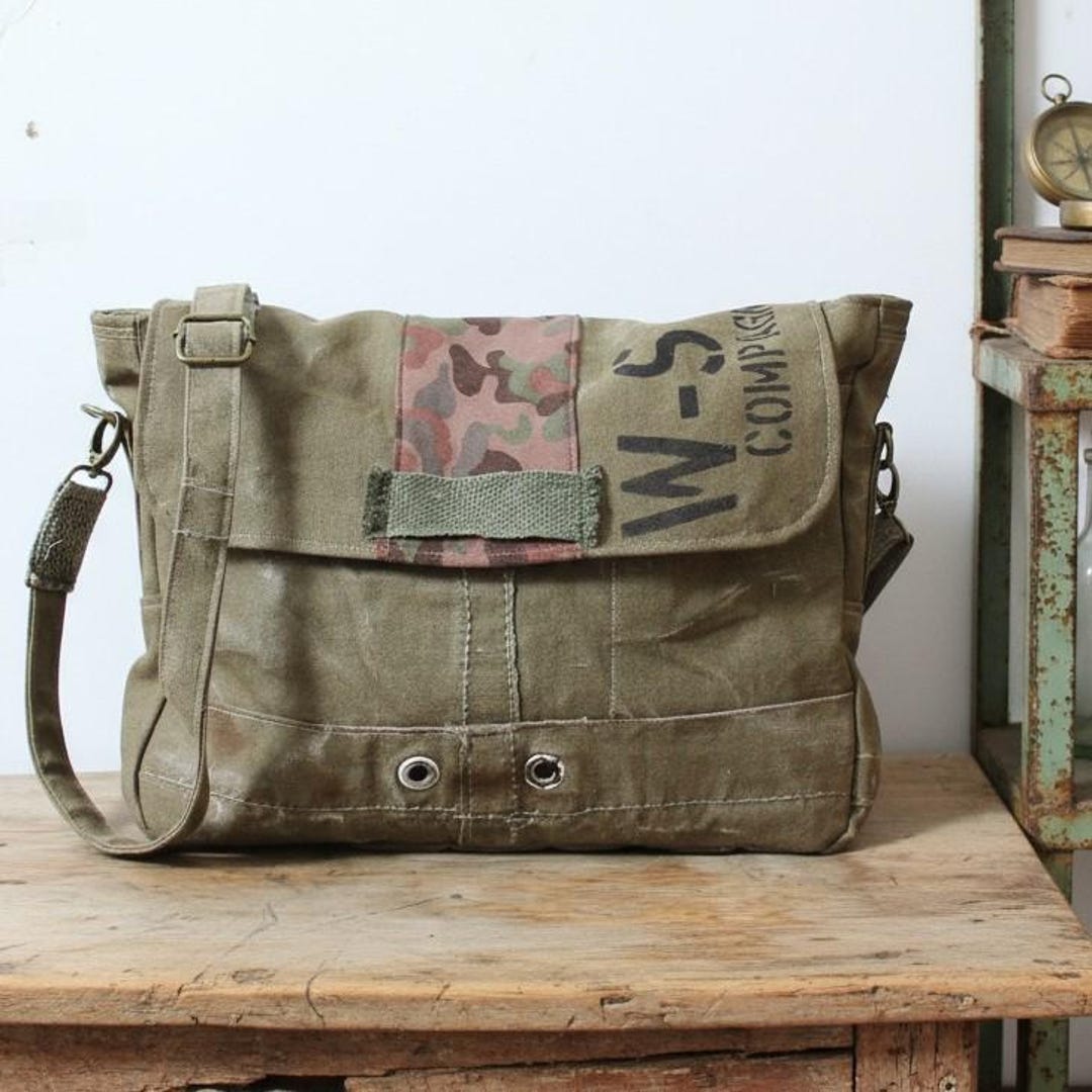 Men's Military Canvas Messenger Bag, Men's Bag Made From Recycled ...