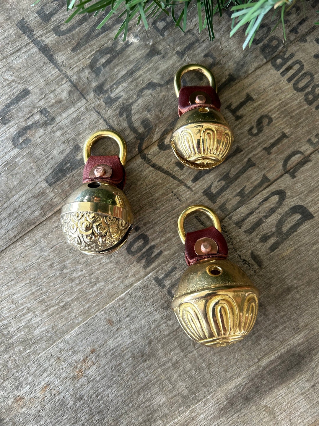 3 Brass Bells - Solid Brass Sleigh Bell Ornaments - Assorted Sizes - Etsy