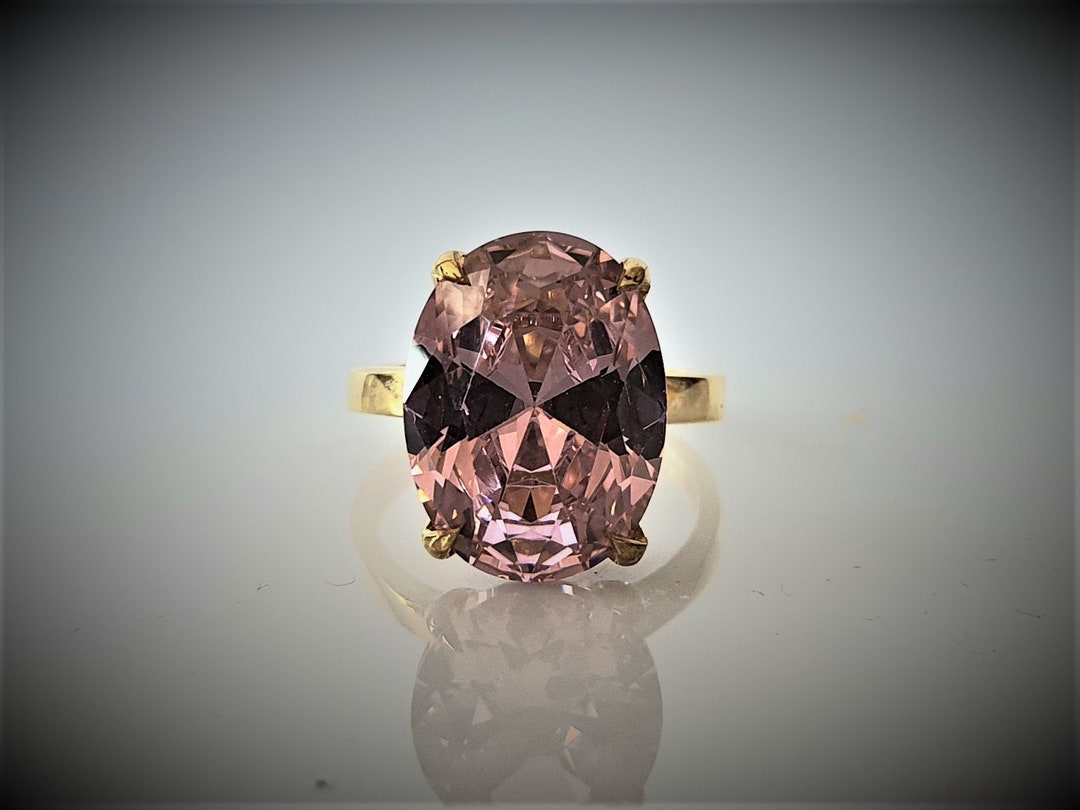 Pink Stone Gold Ring, Pink Engagement Engraved Silver Ring, Pink Quartz ...