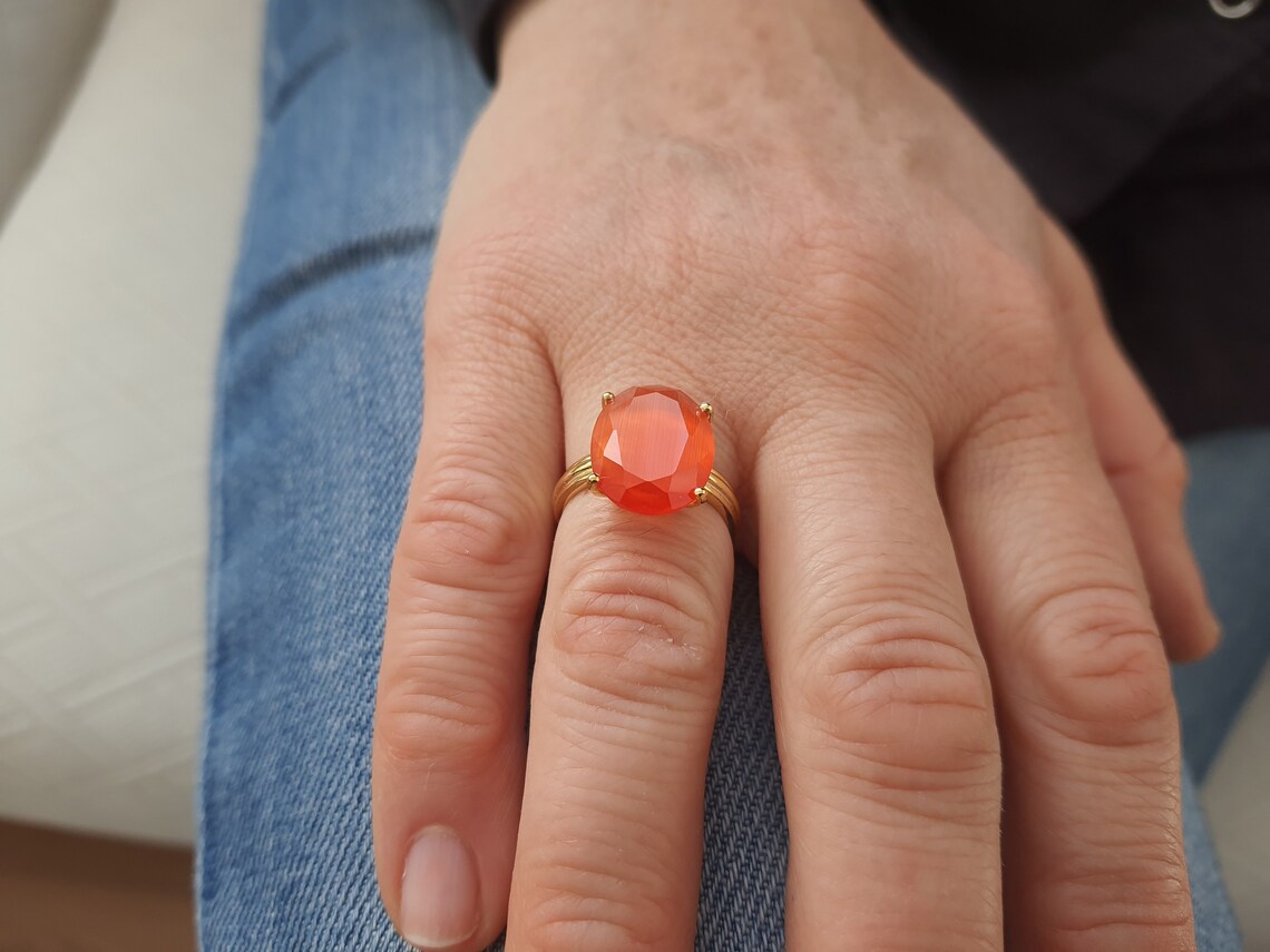 Cat Eye Ring Cat Eye Ring Silver Cat Eye Orange Rings for - Etsy UK