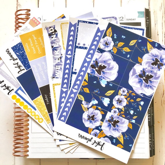 Floral Planner Stickers Kit: MIDNIGHT FLORAL for Erin Condren - Etsy