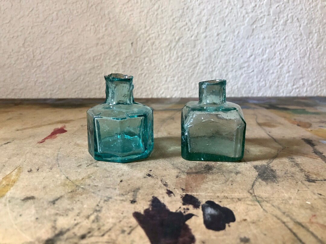 Antique Set of Two British Glass Ink Bottle, Victorian Ink Pot - Etsy