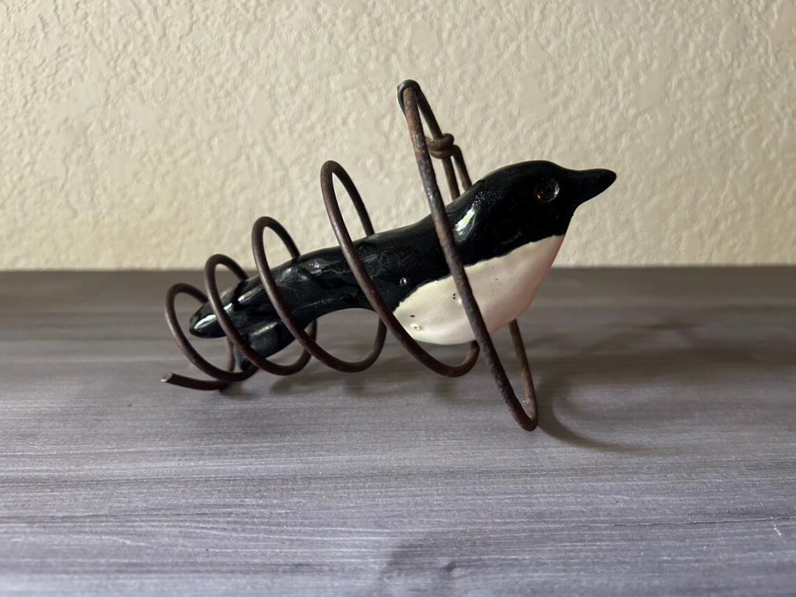 Vintage Ceramic Magpie Suspended in Rusty Bed Spring, Bed Spring Art ...