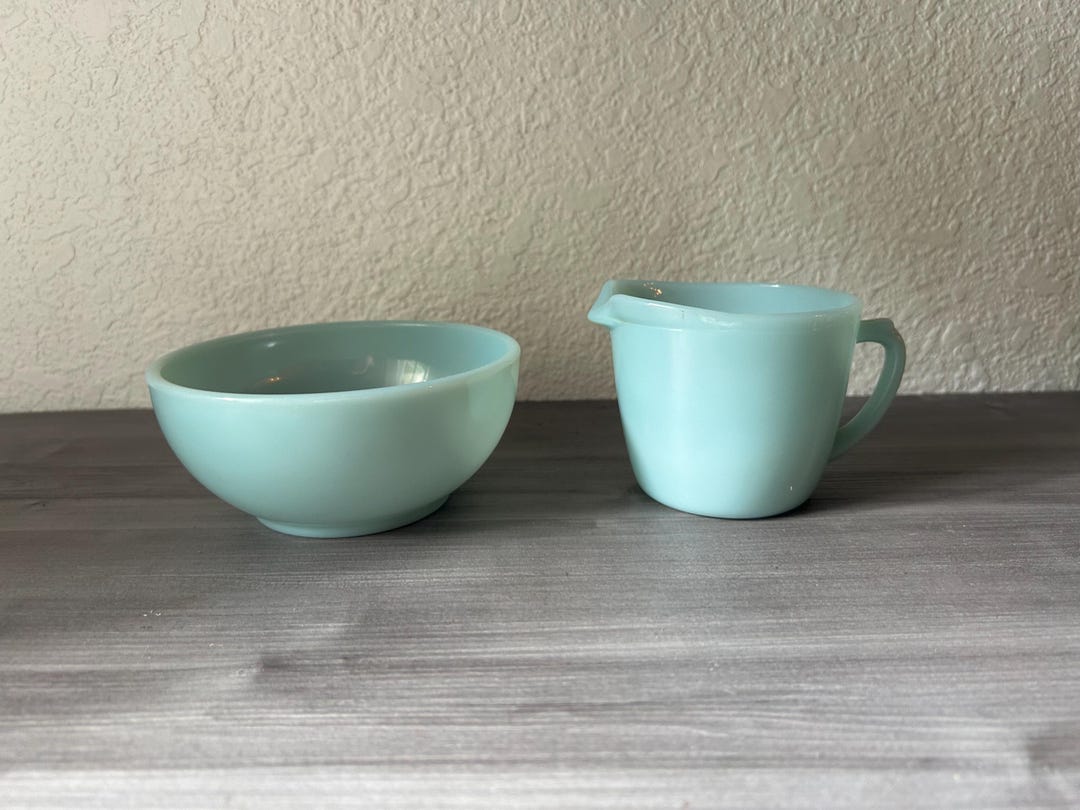 Vintage FIRE KING Turquoise Blue Sugar and Bowl Set Vintage 1950s "c ...
