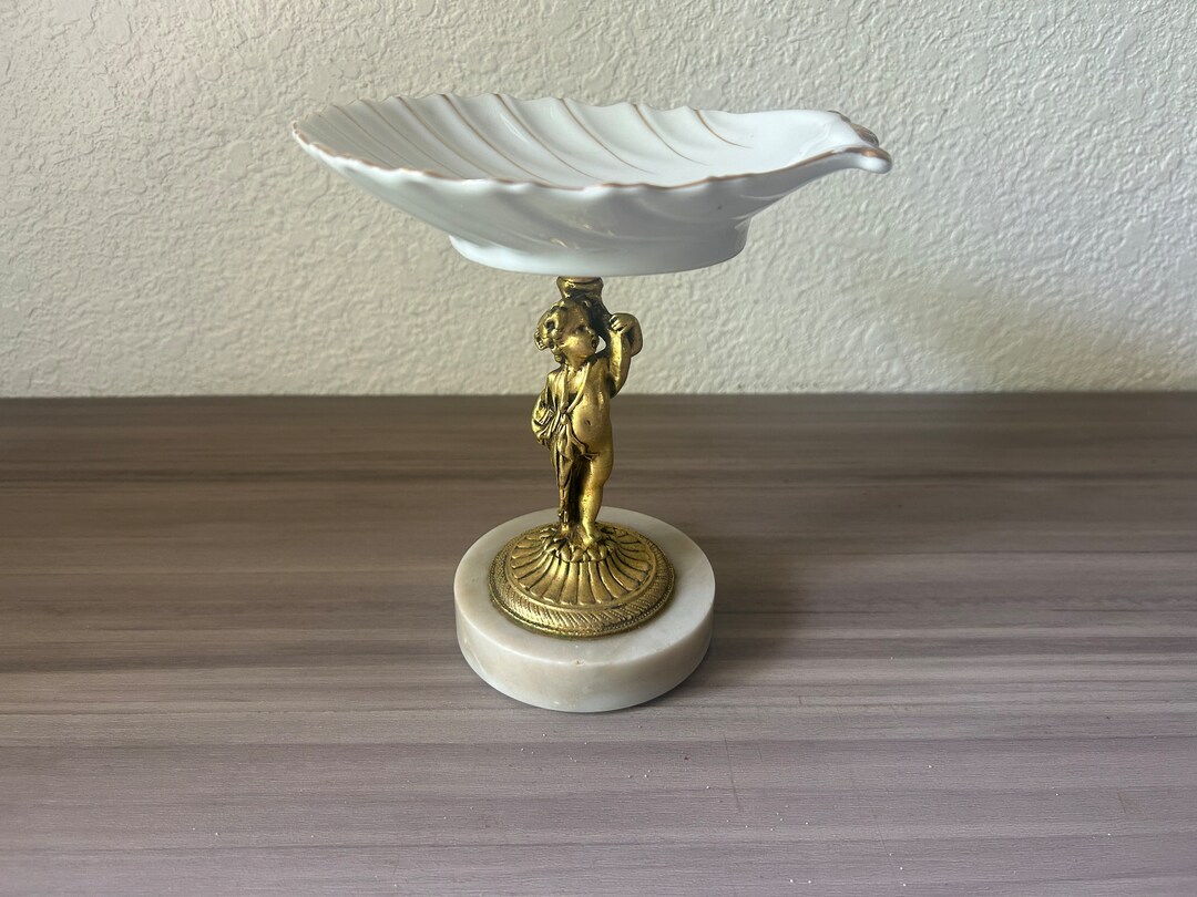 Vintage Hollywood Regency Cupid Soap Dish Cherub Shell Trinket Marble ...