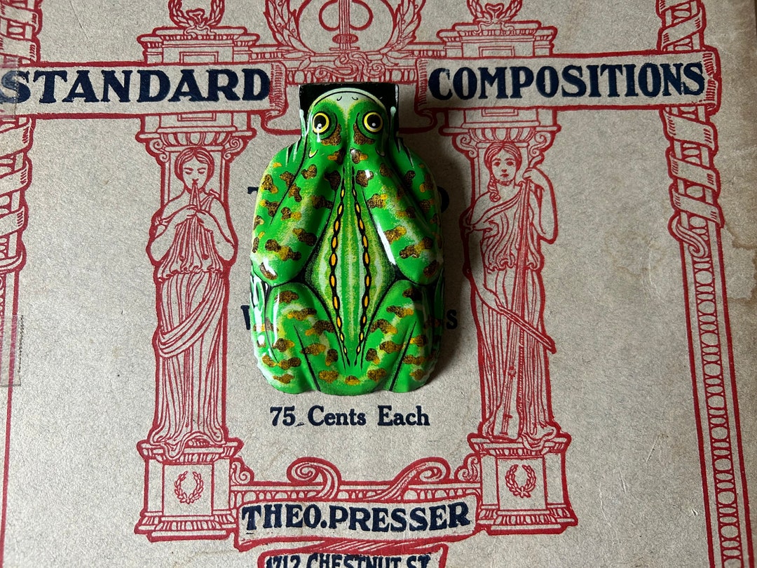 Vintage Tin Litho Frog Clicker Toy - Metal Frog Noisemaker - Spotted ...