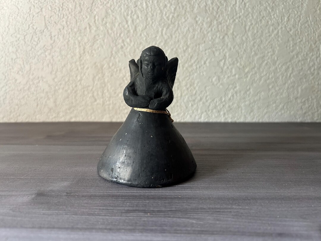 Vintage Barro Negro Clay Angel Bell Candleholder, Mexican Folk Art ...
