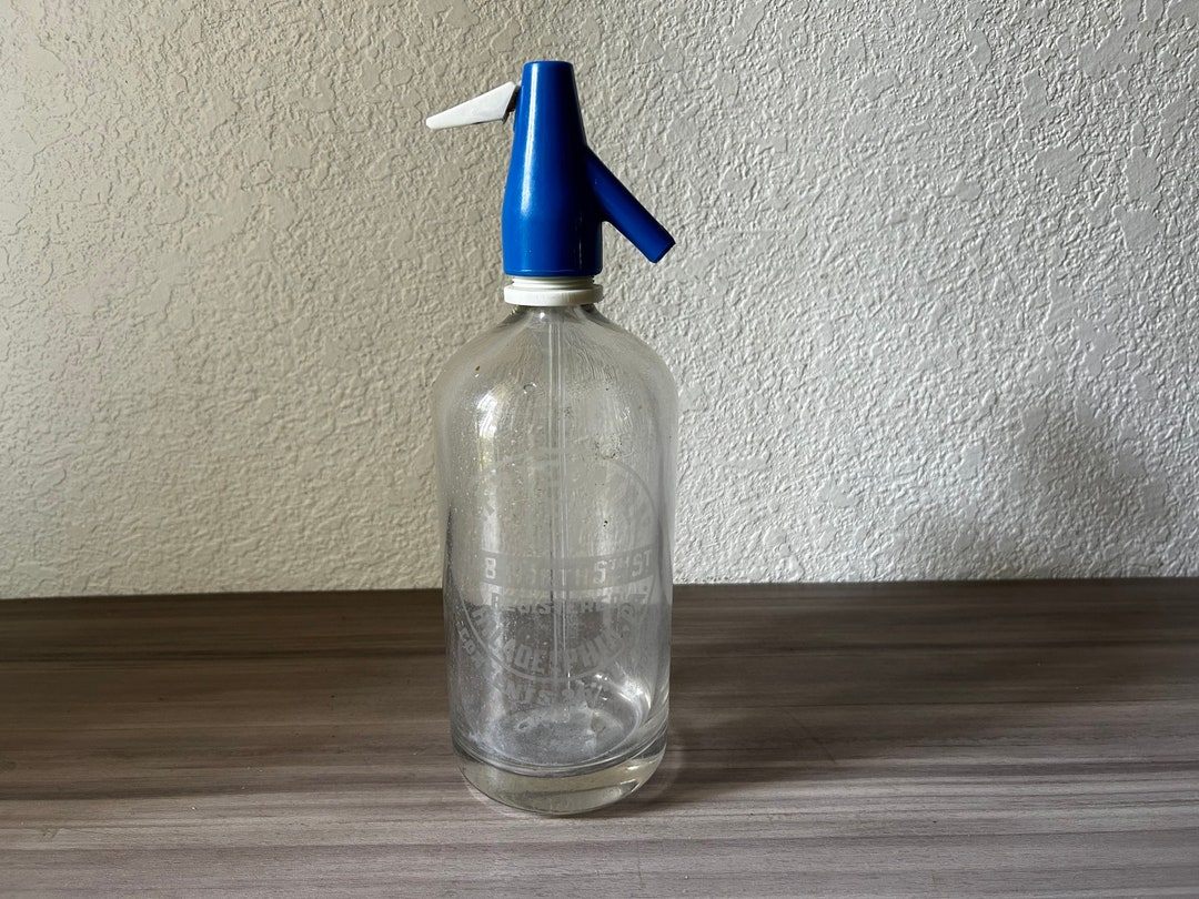 Seltzer Bottle Glass, Vintage Soda Syphon, Etched Glass, Vintage Glass ...