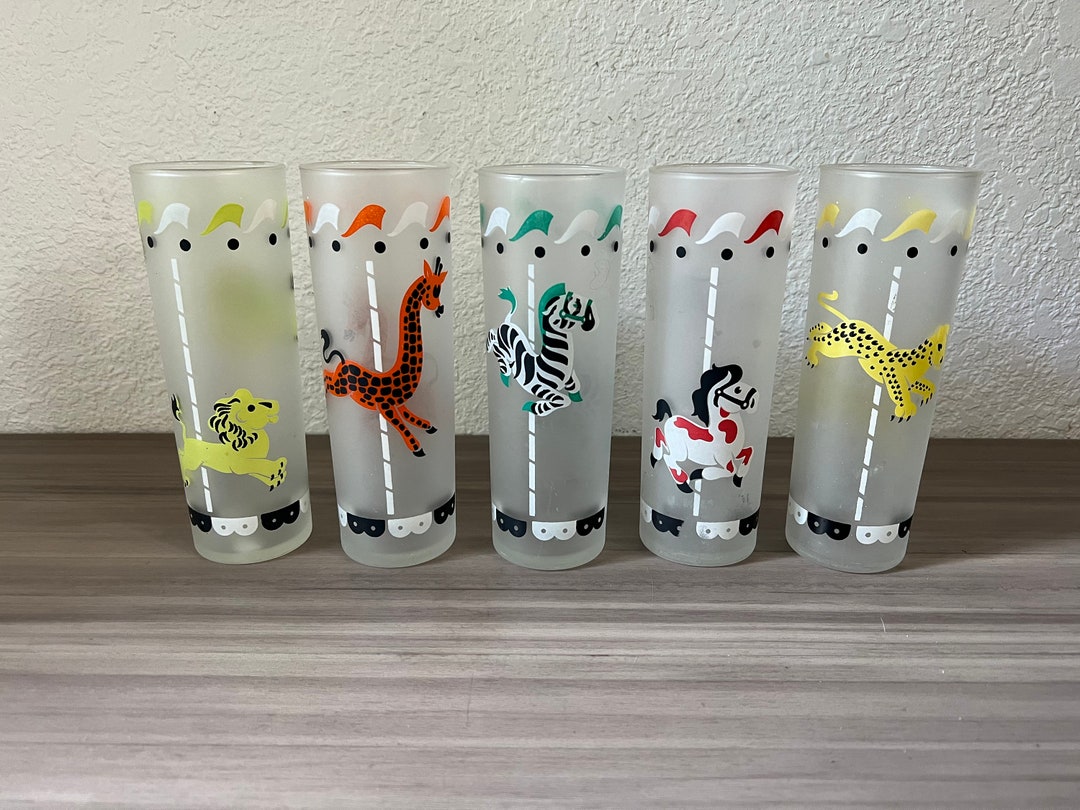 Vintage Libbey Frosted Circus Carousel Glasses Set of Five, Mid Century ...