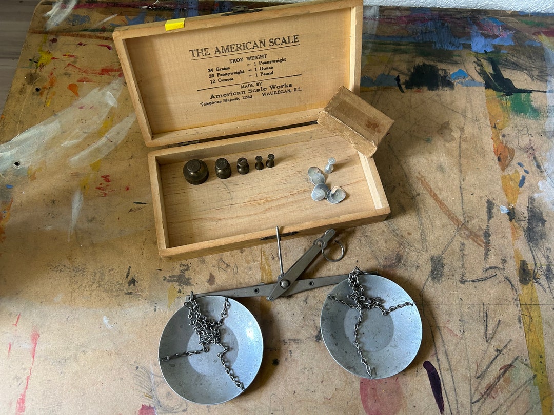 Vintage Hanging Balance Scale and Weights Wood Case, the American Scale ...