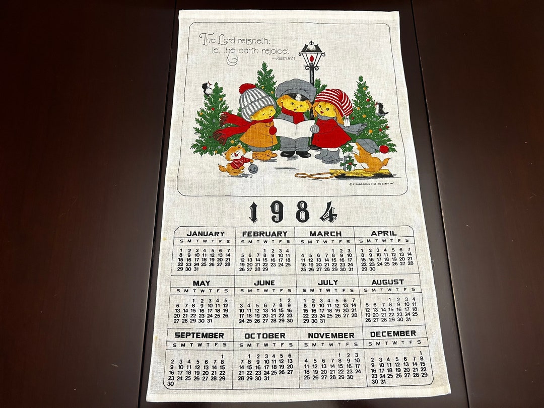 Vintage Linen Dish Towel 1984 Wall Calendar Old, Retro Kitchen, Movie ...