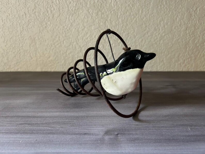 Vintage Ceramic Magpie Suspended in Rusty Bed Spring, Bed Spring Art ...