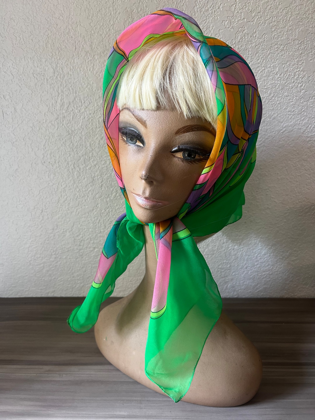 Vintage Sheer Retro Scarf, Retro Headband, Retro Floral Pattern Scarf ...