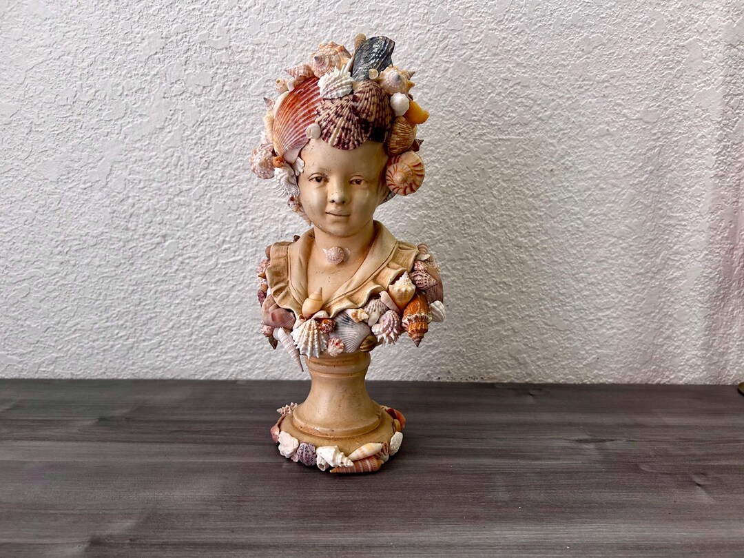 Vintage Sea Shell Embellished Bust, Shell Art Coqillage Bust, Vintage ...
