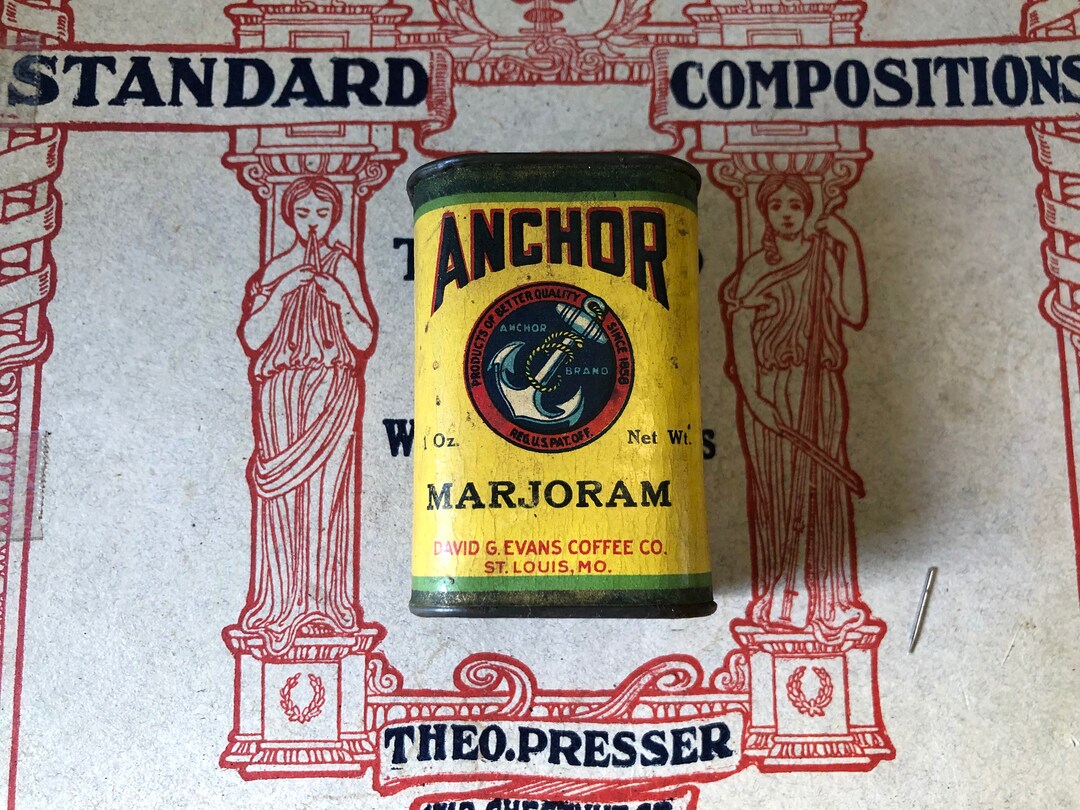 Vintage 1920 Advertising Tin Anchor Brand Marjoram, Vintage Kitchen ...