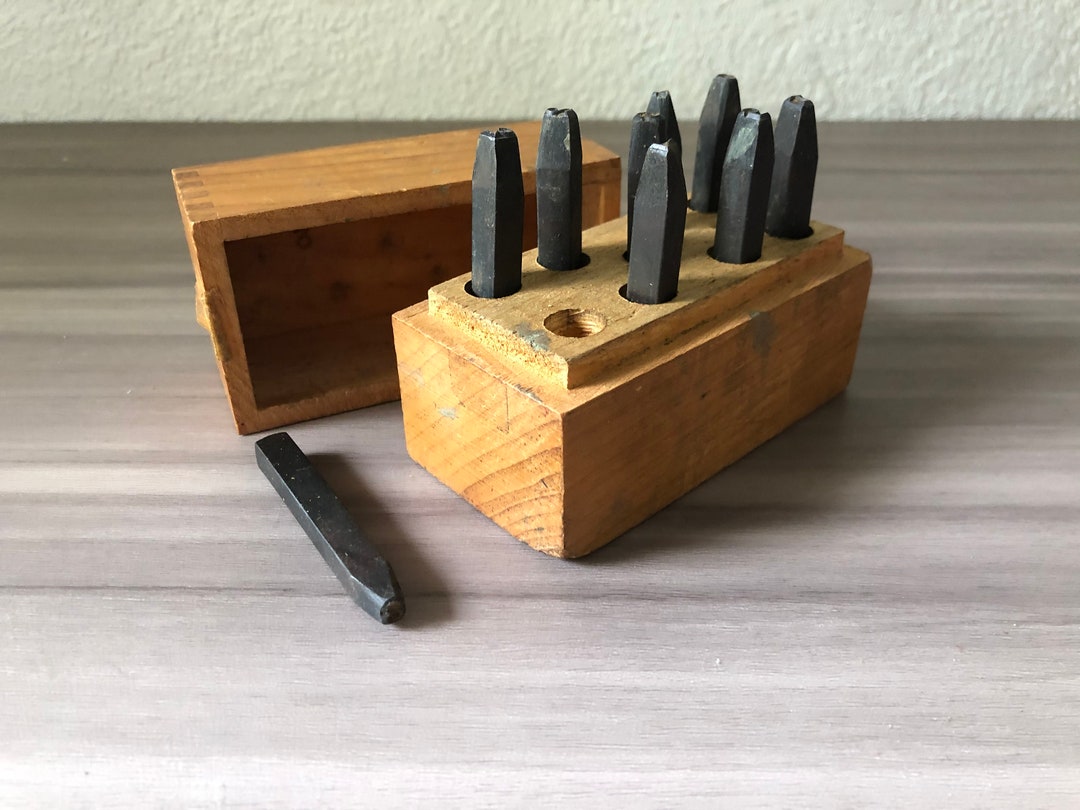 Vintage Very Best Hand Made Steel Number Stamp Punch Set in Wood Box ...