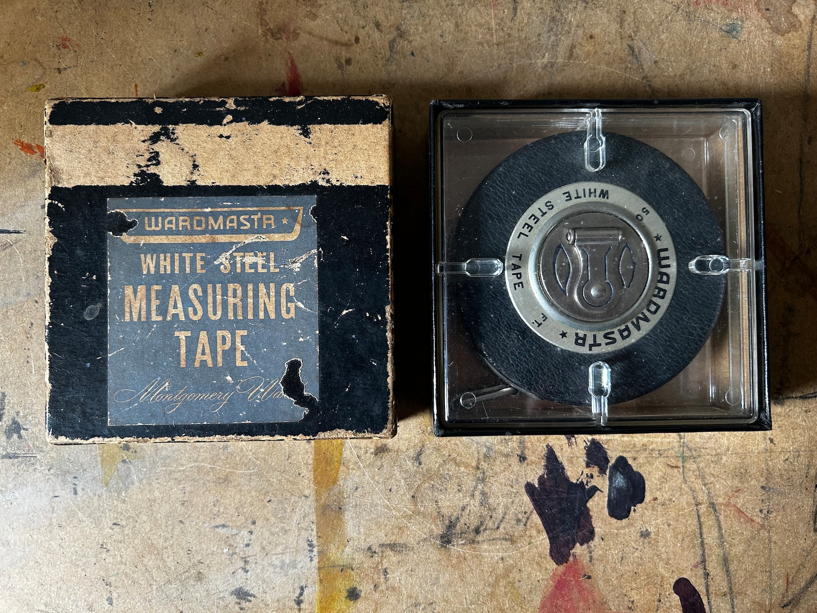 Vintage Montgomery Wards Master Quality 50' Steel Round Crank Reel Tape ...