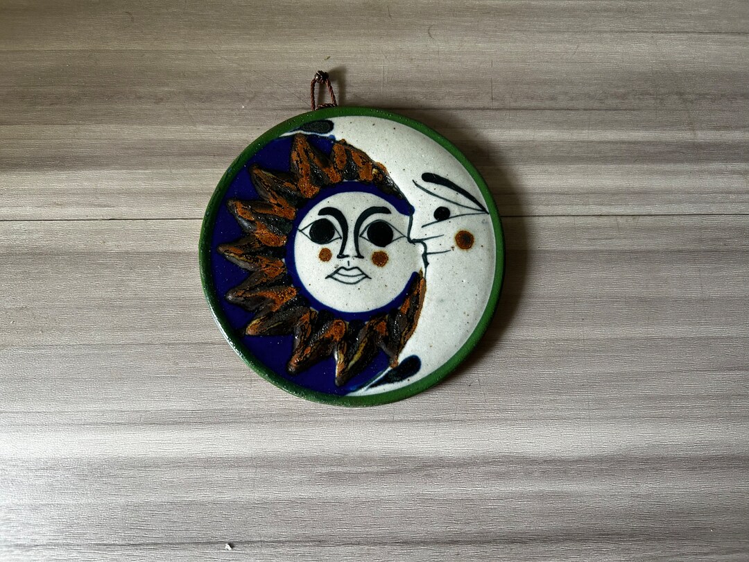 Vintage Mexico Tonala Pottery Moon and Sun Wall Plaque, Vintage Mexican ...