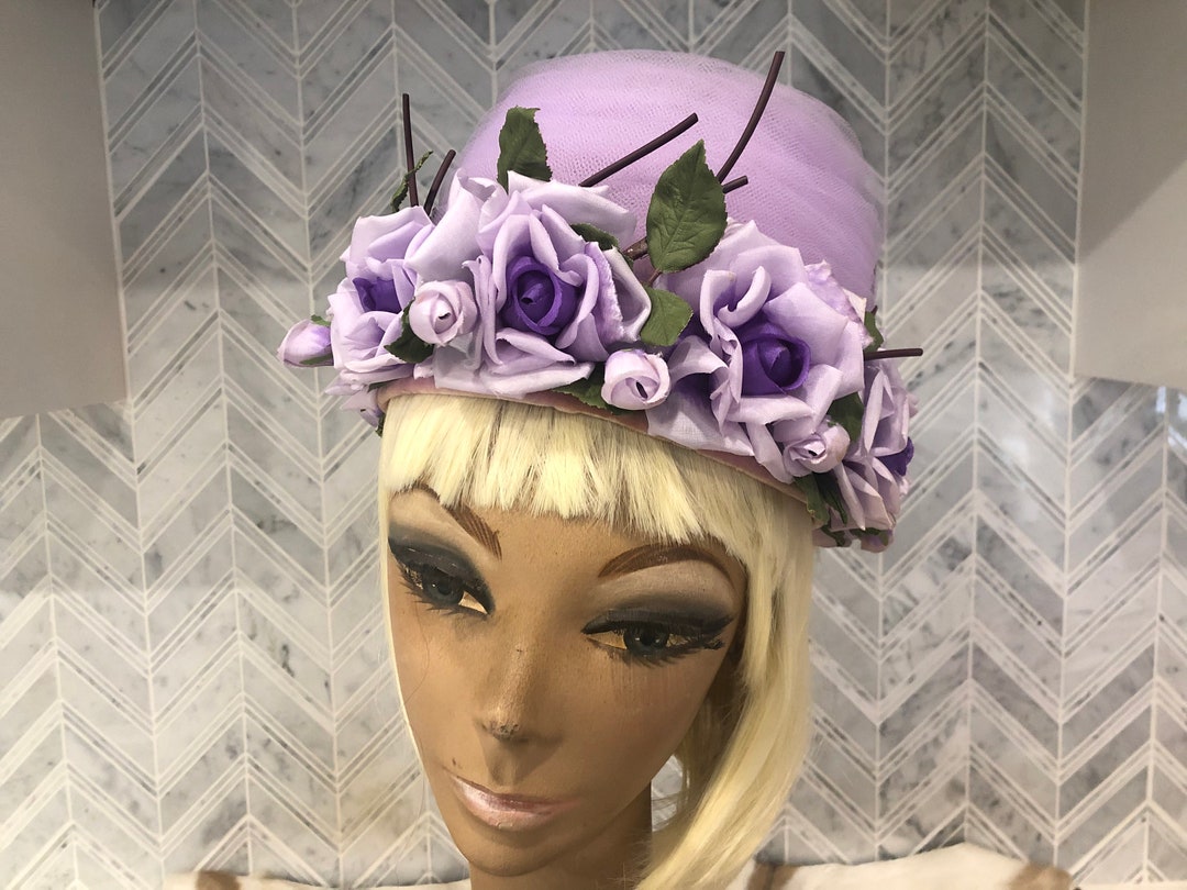 Vintage Women’s Mid Century Hat, Vintage 1940s Purple Flower and Tulle ...