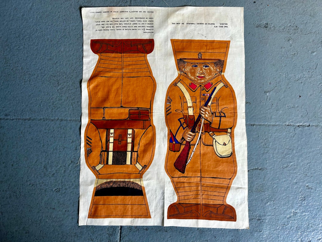 Vintage 1915 Rag Doll 17" SOLDIER #3 WWI by Samuel Finburgh, Hulbert ...