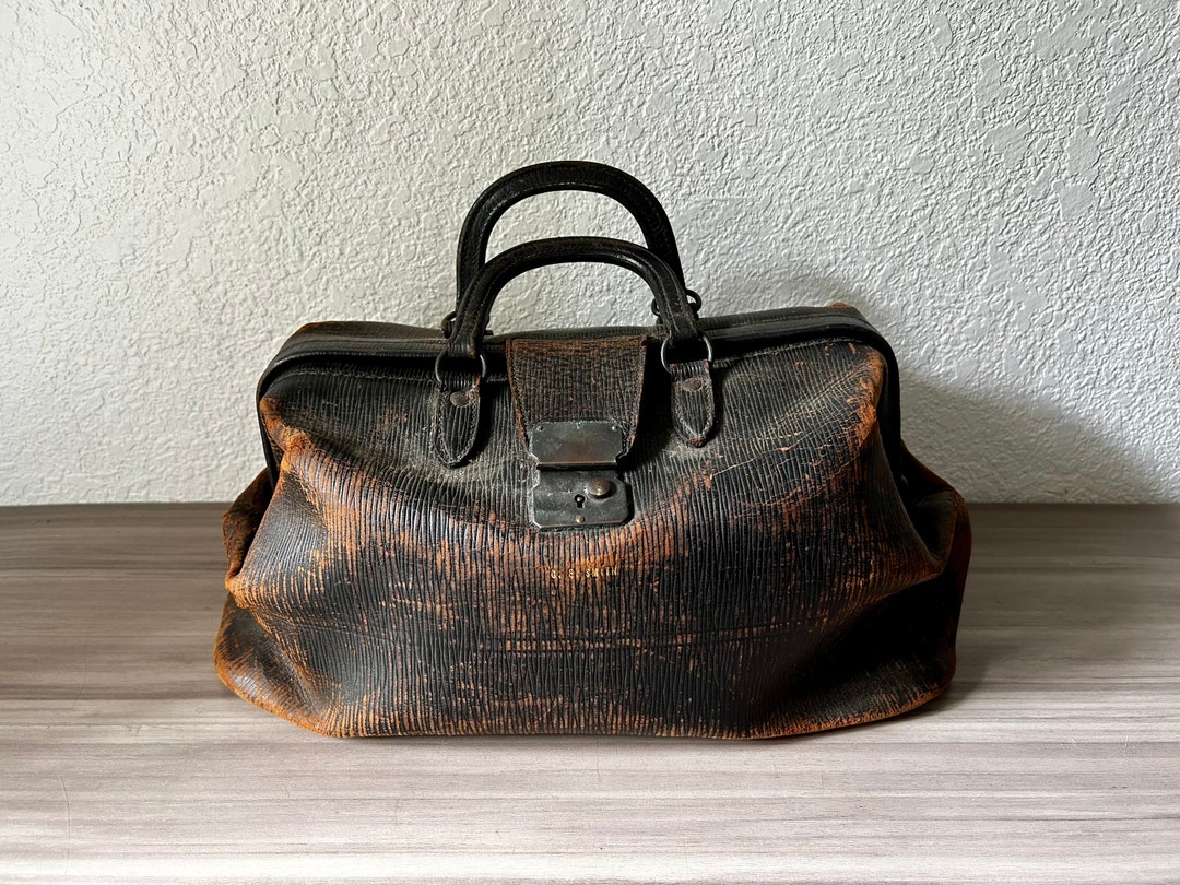 Vintage Doctors Bag Leather Purse Black Leather Medical Bag Lilly ...