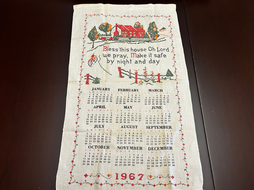 Vintage Linen Dish Towel 1967 Wall Calendar Old, Retro Kitchen, Movie ...