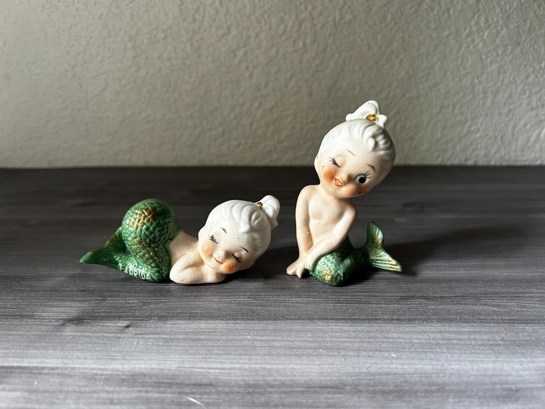 Marvelous Kenmar Mermaids Ceramic, Vintage, Rare, Set of 2, Green and ...