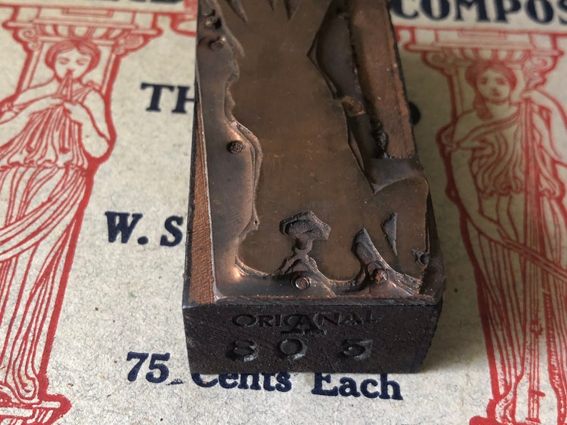 Antique Letterpress Block Stamps, Engraved Metal Plate on Wood Block ...