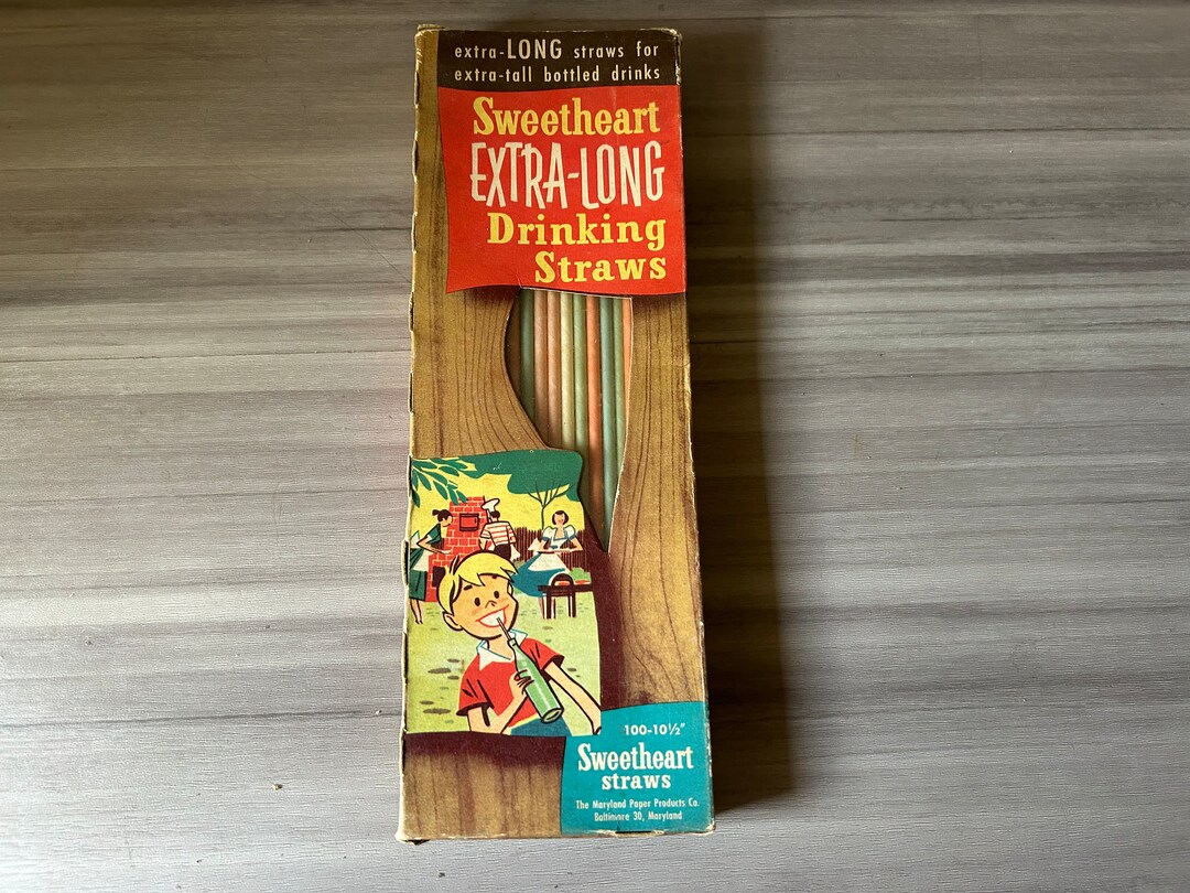 Vintage 60's Sweetheart Paper Drinking Straws in Box, Vintage Drinking ...
