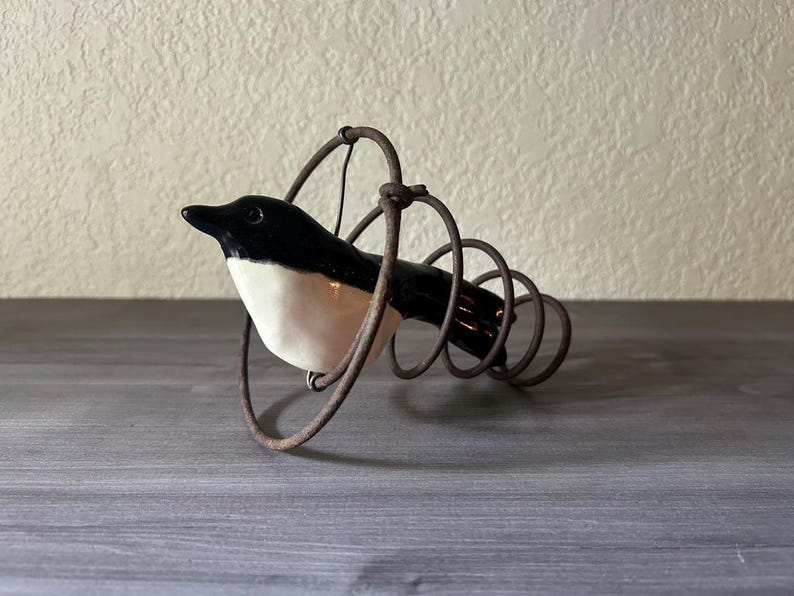 Vintage Ceramic Magpie Suspended in Rusty Bed Spring, Bed Spring Art ...